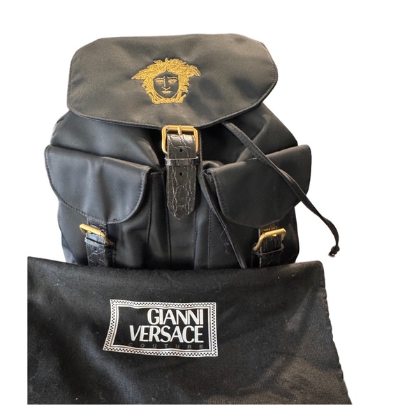 Bags | Rare Gianni Versace Backpack Black Nylon Medusa With Coa And ...